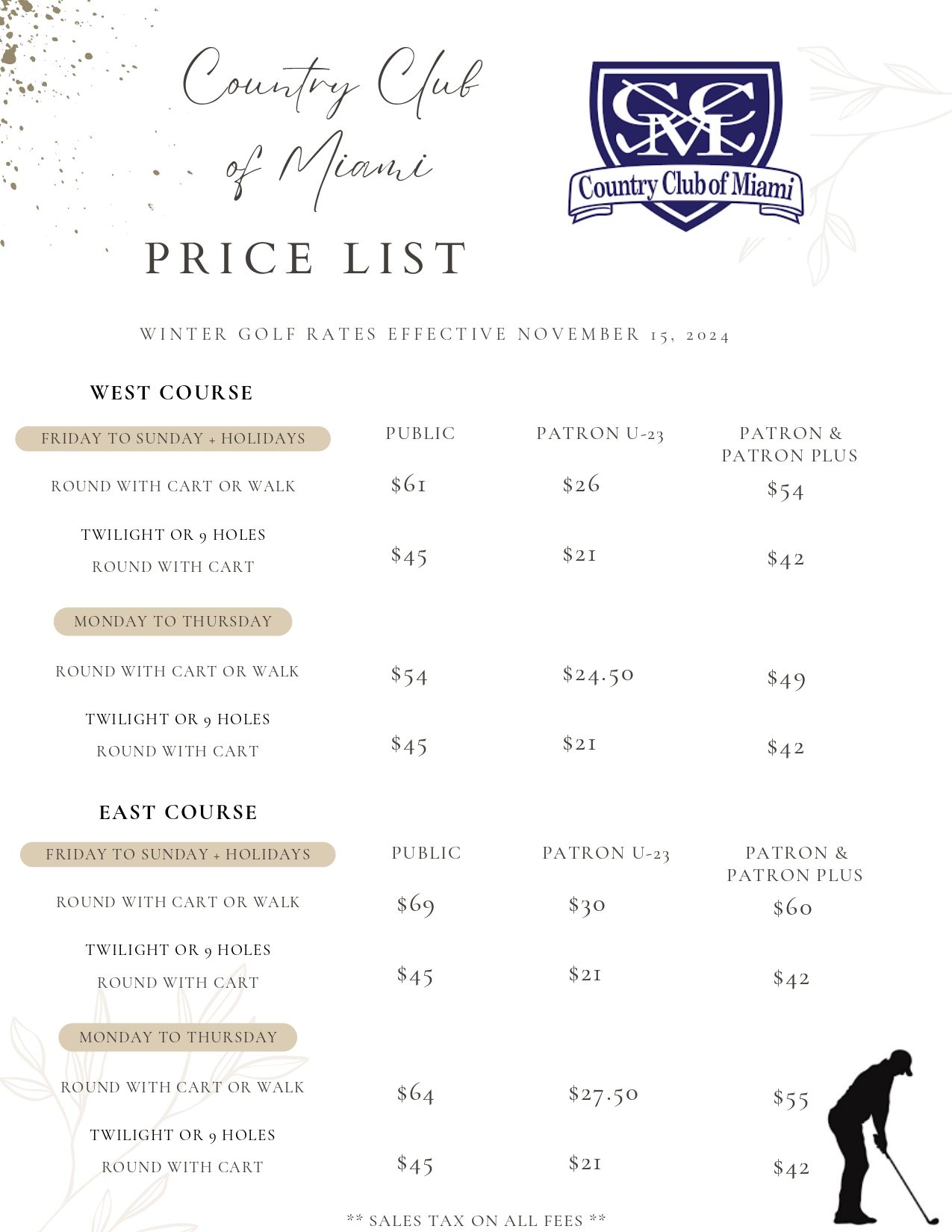 Rates - Country Club of Miami